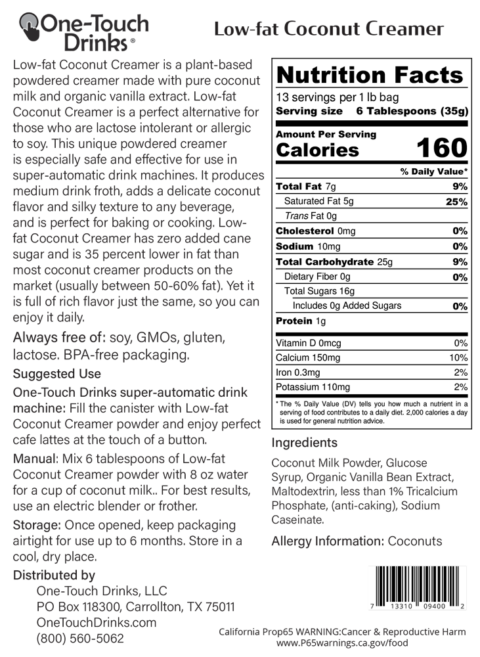 Low-fat Coconut Creamer by One-Touch Drinks | One-Touch Drinks